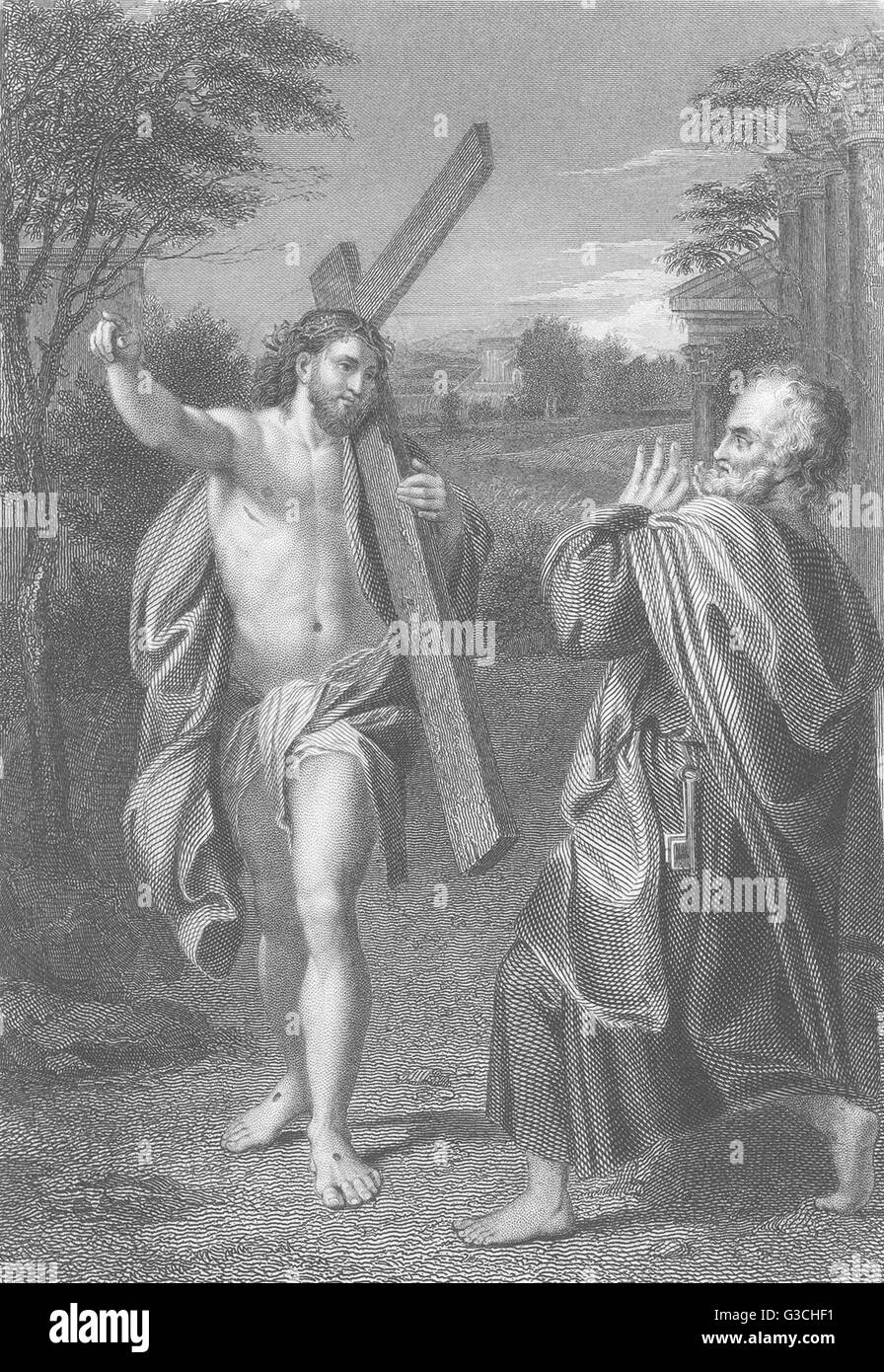 CHRIST APPEARING TO ST PETER: Annibale Caracci, antique print 1835 ...