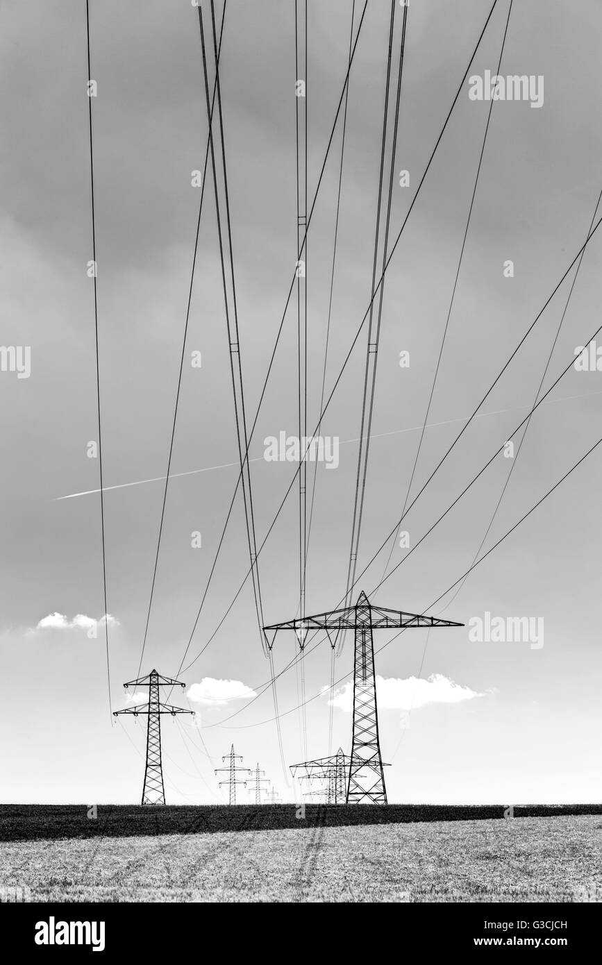 High voltage power lines germany Black and White Stock Photos & Images ...