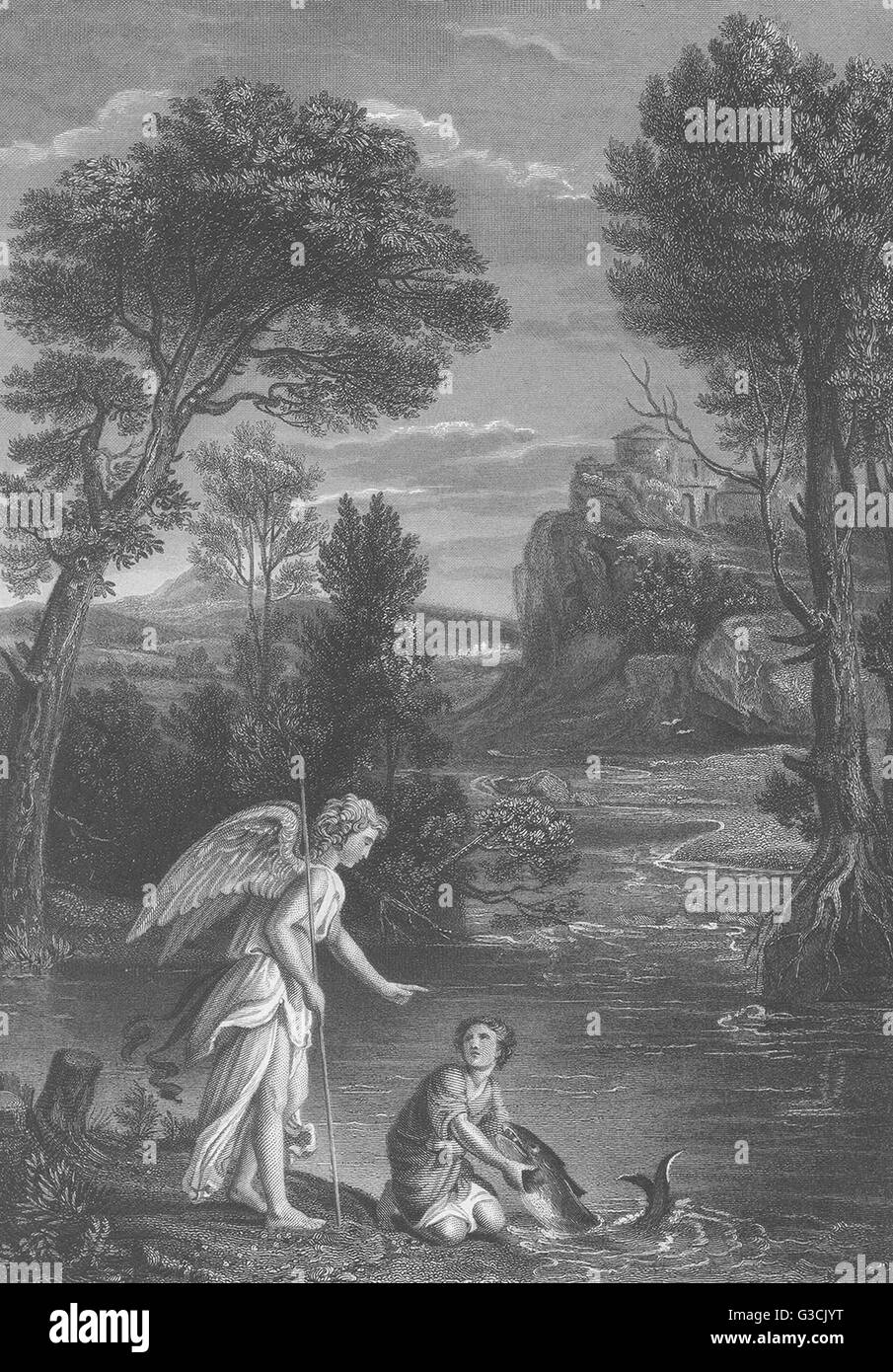 TOBIT AND THE ANGEL: Domenichino, antique print 1835 Stock Photo - Alamy