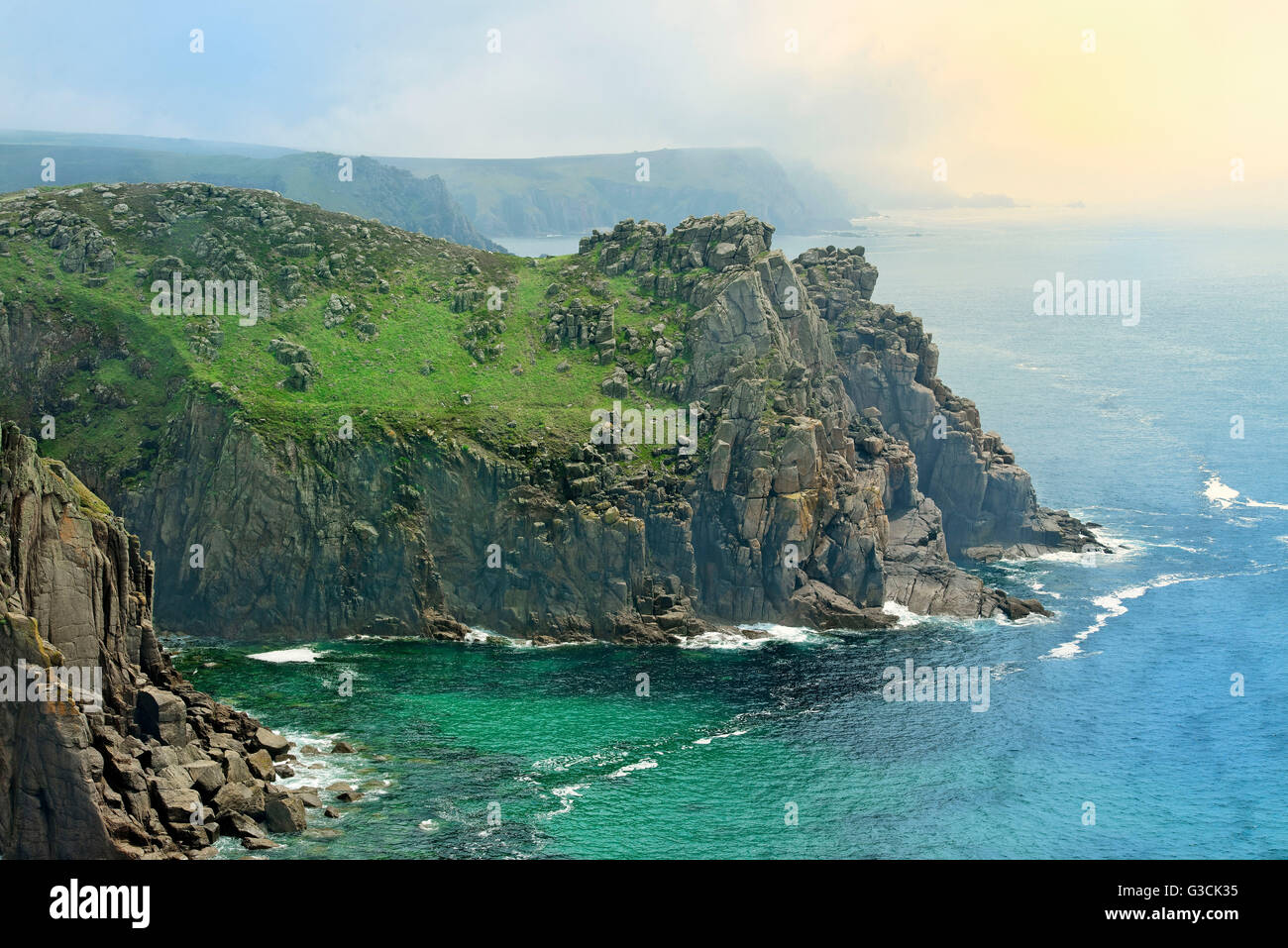 Cornwall, Southern England, Great Britain, fog and coastal landscape on ...