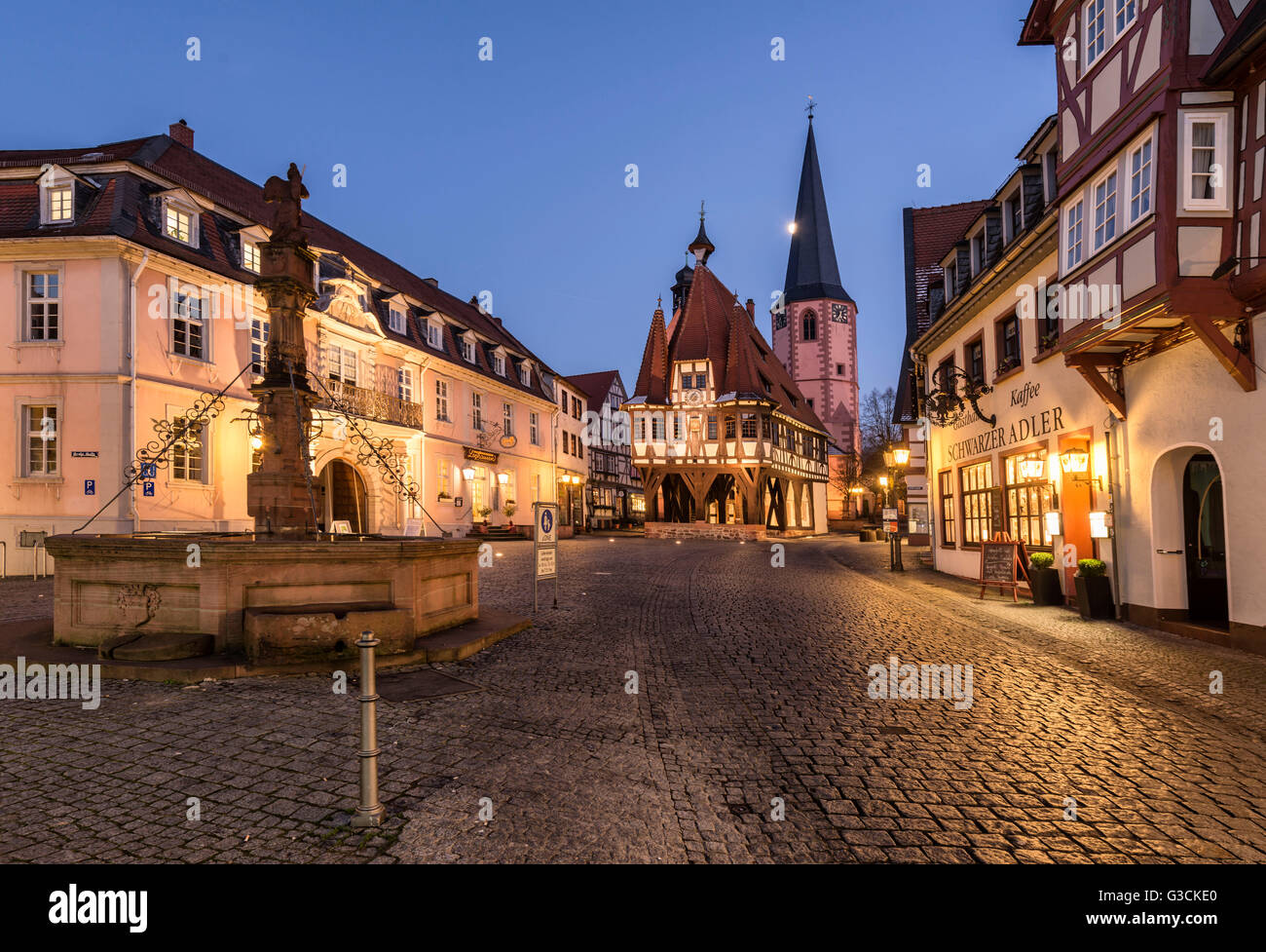 Michelstadt, Hessen, Germany, market square with the historical city ...