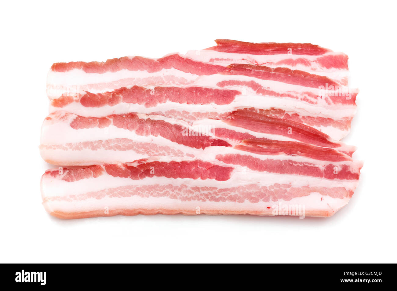 Raw stripes of pancetta stesa on a white background Stock Photo - Alamy