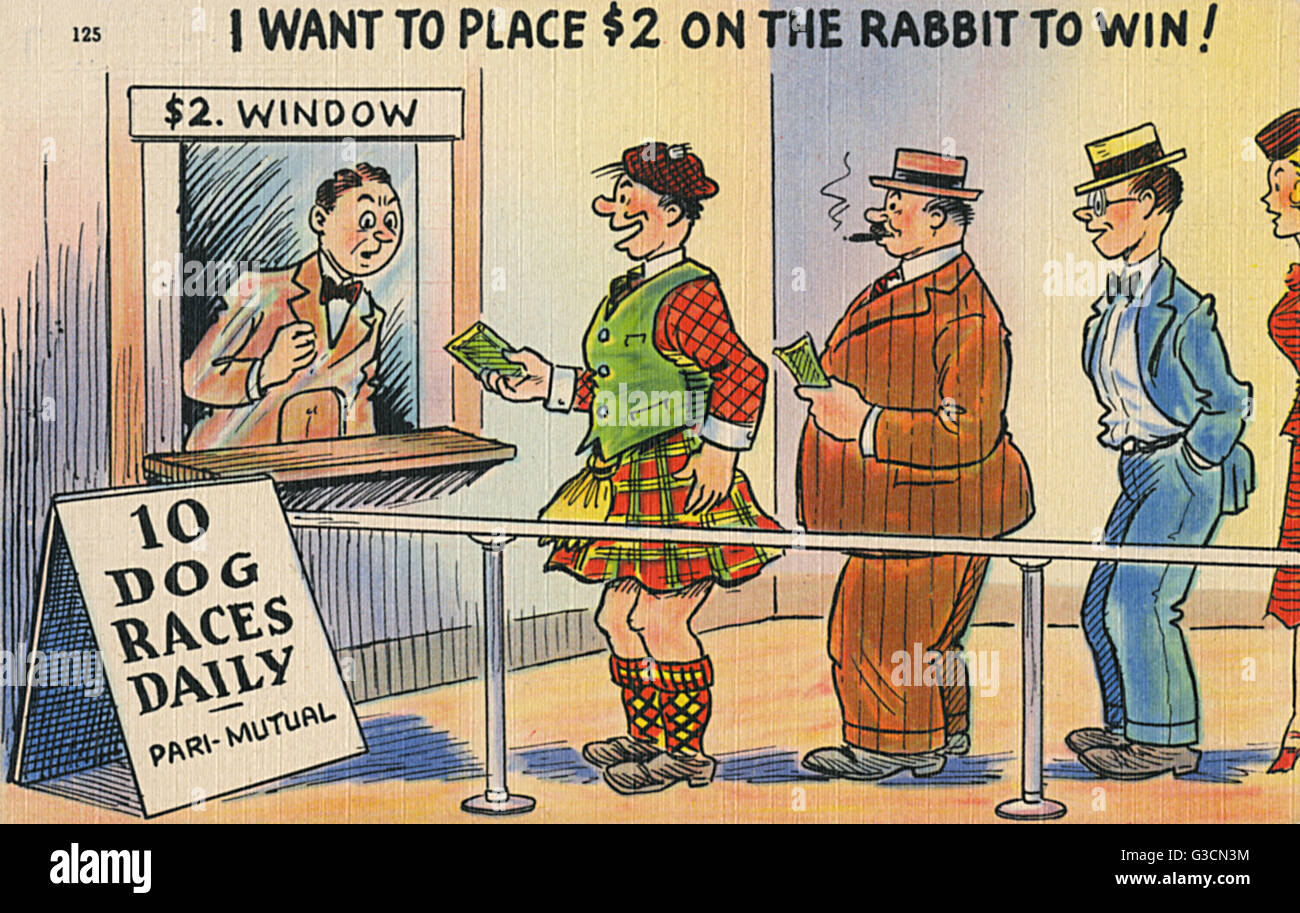 American cartoon, Scotsman placing a bet at the dog track Stock Photo ...