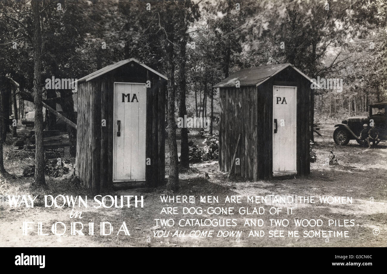 His hers outhouses labelled ma pa hi-res stock photography and images ...