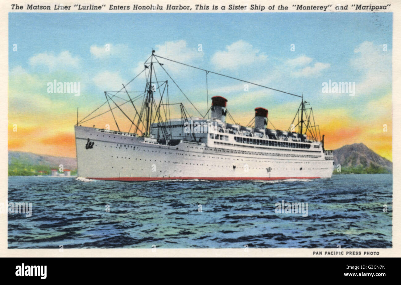 Matson liner Lurline (sister ship of Monterey and Mariposa) entering ...