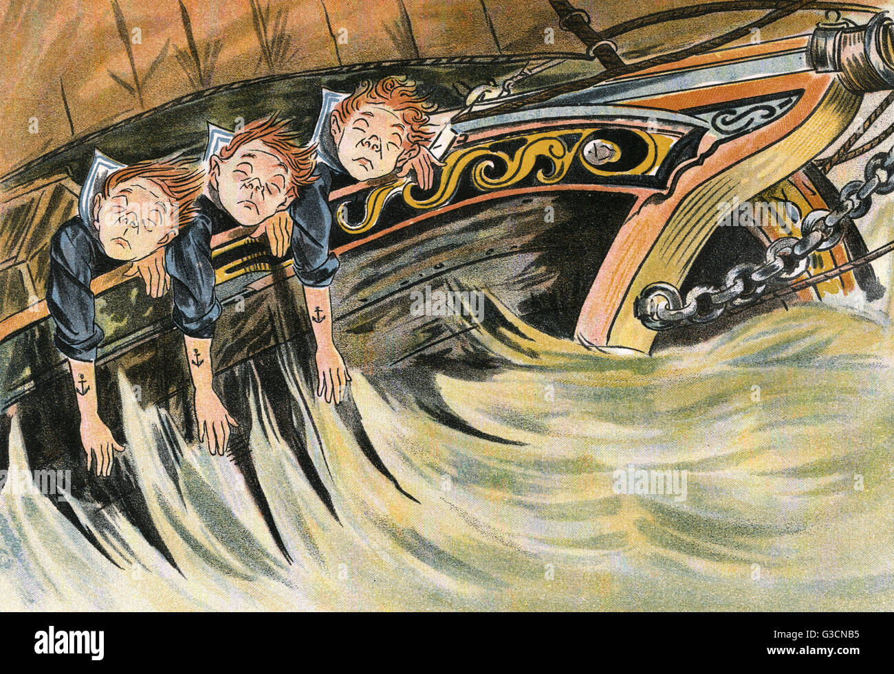 Three runaway schoolboys are very seasick Stock Photo - Alamy