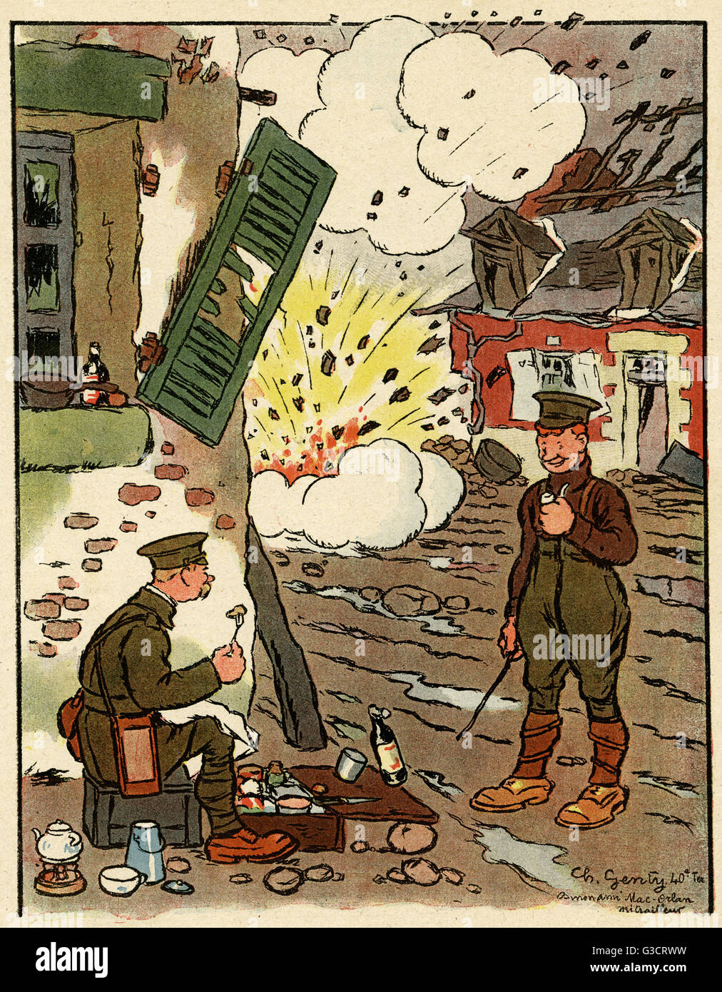 Cartoon, During the bombardment, WW1 Stock Photo - Alamy