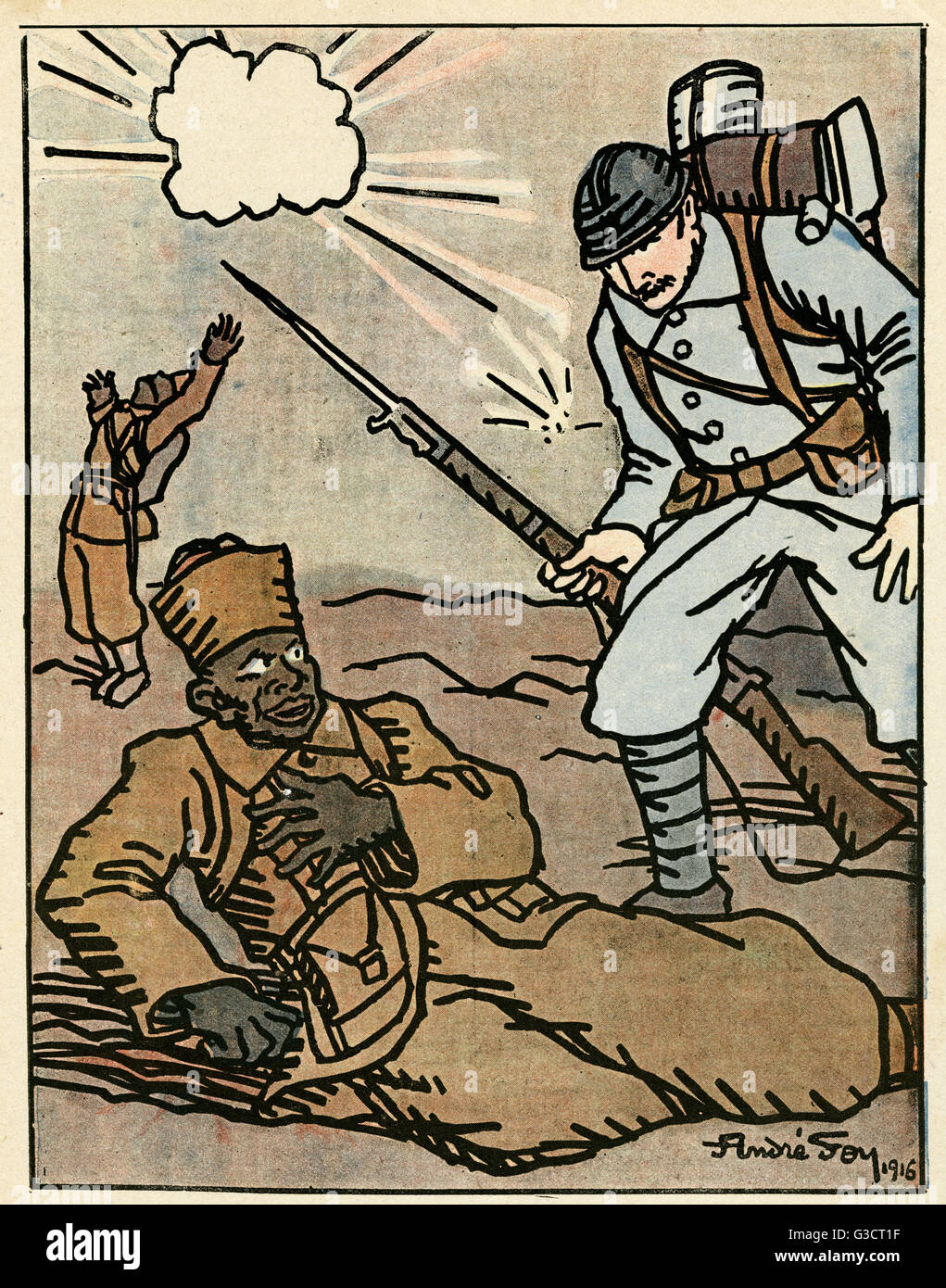 Cartoon, On the attack, WW1 Stock Photo - Alamy