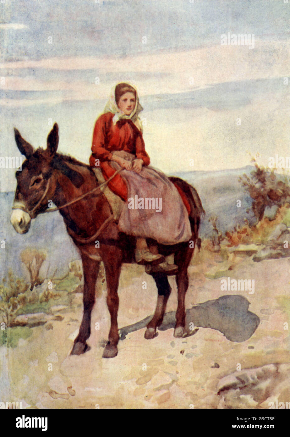 Italian Mountain Girl riding a mule sidesaddle Stock Photo - Alamy