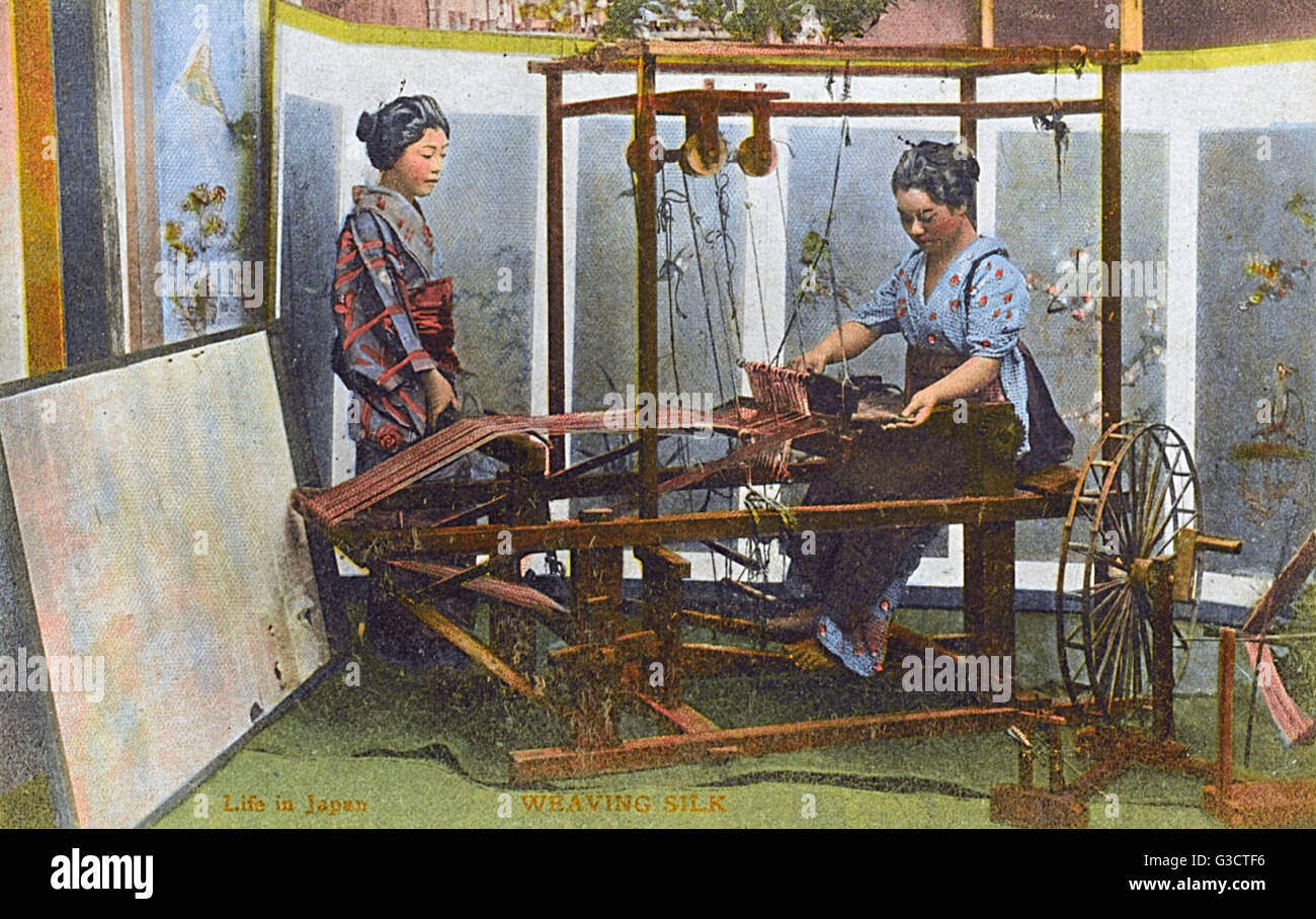 Japan - Silk Industry - Weaving the silk on a loom Stock Photo - Alamy
