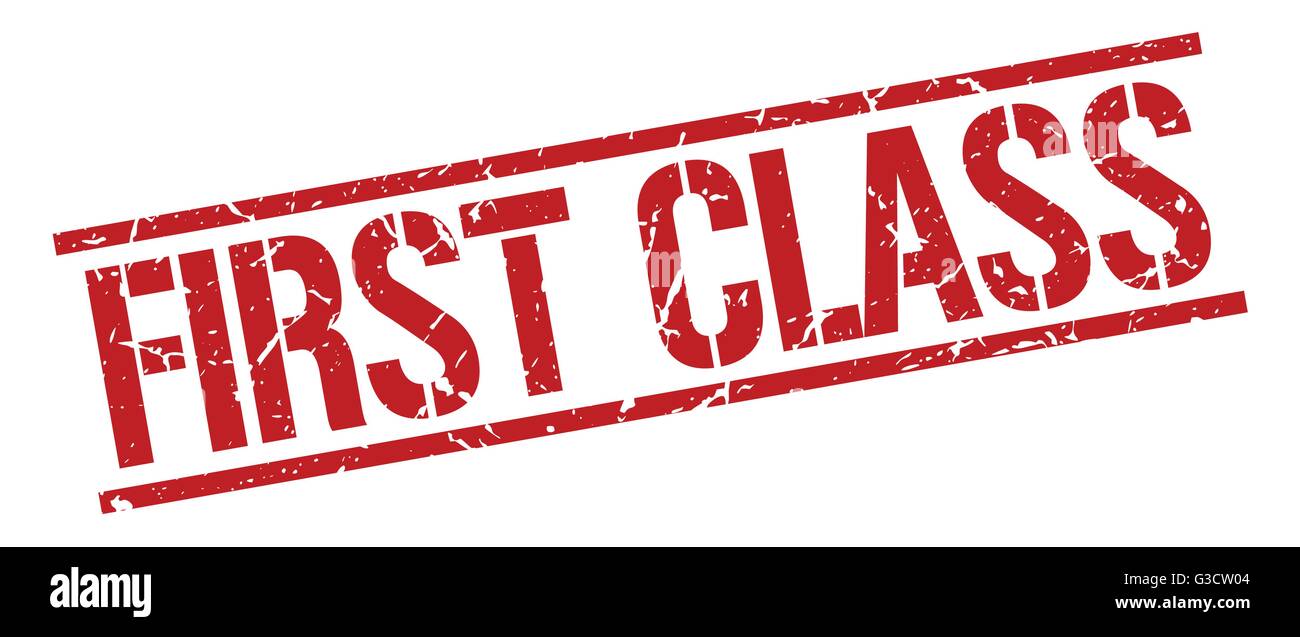 first class red grunge square vintage rubber stamp Stock Vector Image ...