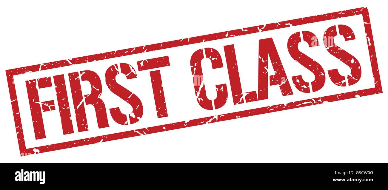 first class red grunge square vintage rubber stamp Stock Vector Image ...