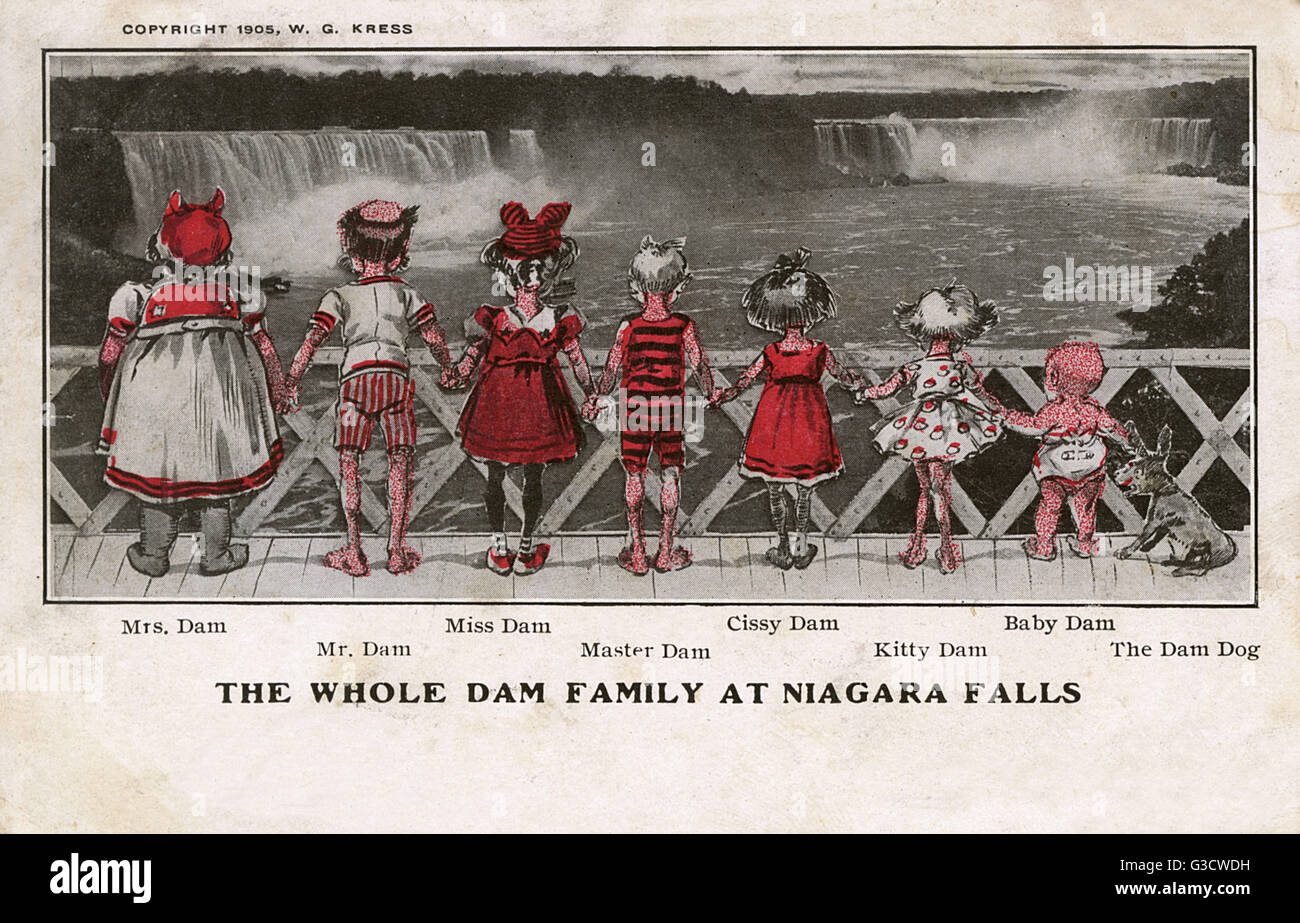 Comic postcard, The Whole Dam Family at Niagara Falls Stock Photo - Alamy