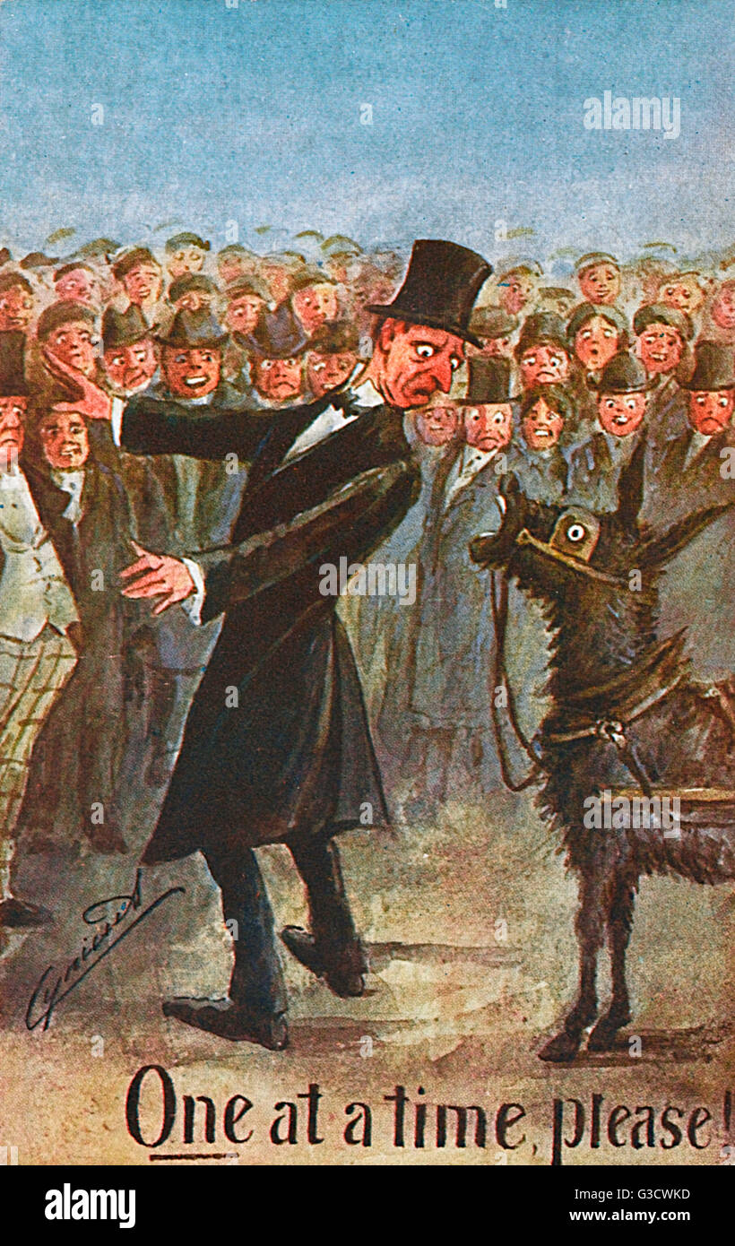 Joseph Chamberlain answering his critics - Satirical cartoon Stock ...