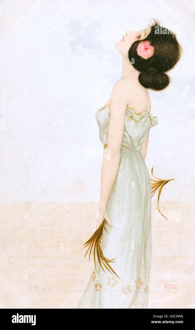 Raphael Kirchner - Art Nouveau lady holding looking upward Stock Photo ...