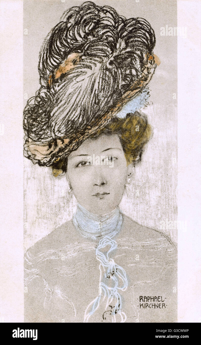 Raphael Kirchner - Portrait of a smart lady with high hat Stock Photo ...