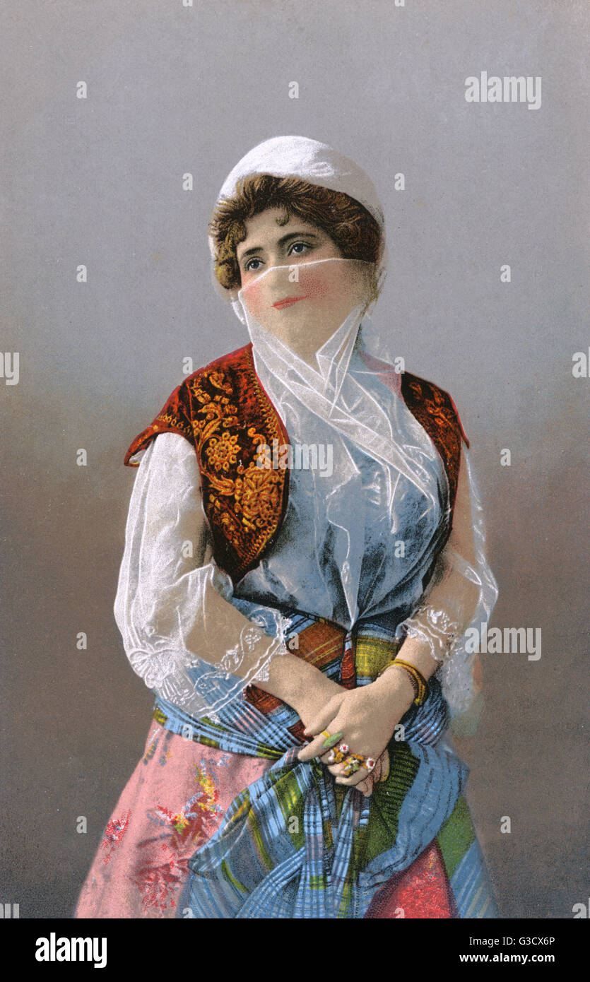 Rich Turkish Woman in fine clothing with veil Stock Photo - Alamy
