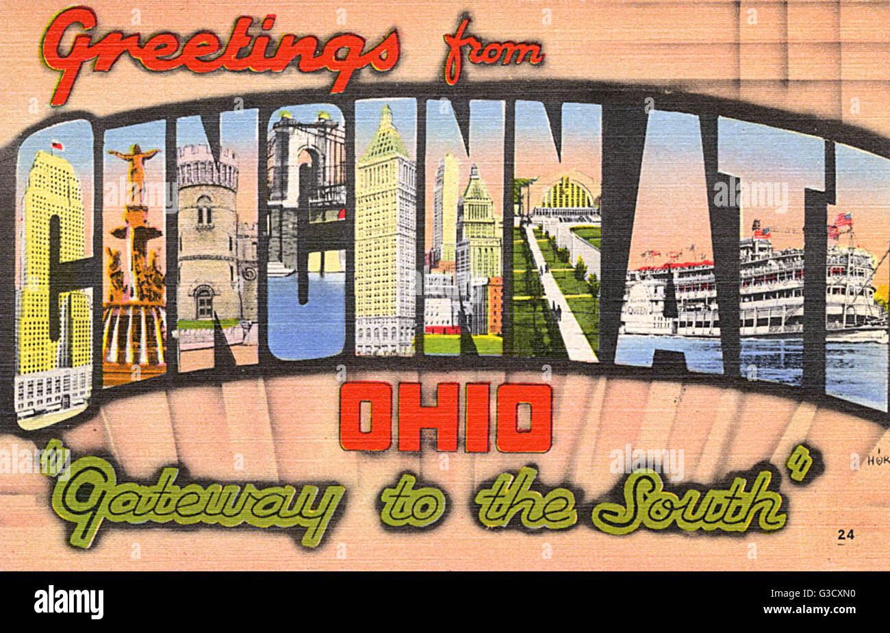 Greetings from Cincinnati - Big Letter Greetings Postcard Stock Photo ...