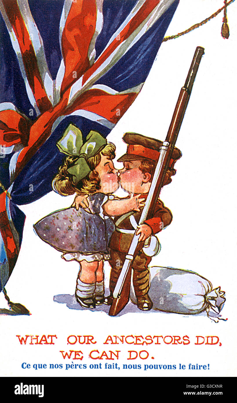 WW1 - Cute patriotic British postcard - emulating ancestors Stock Photo ...