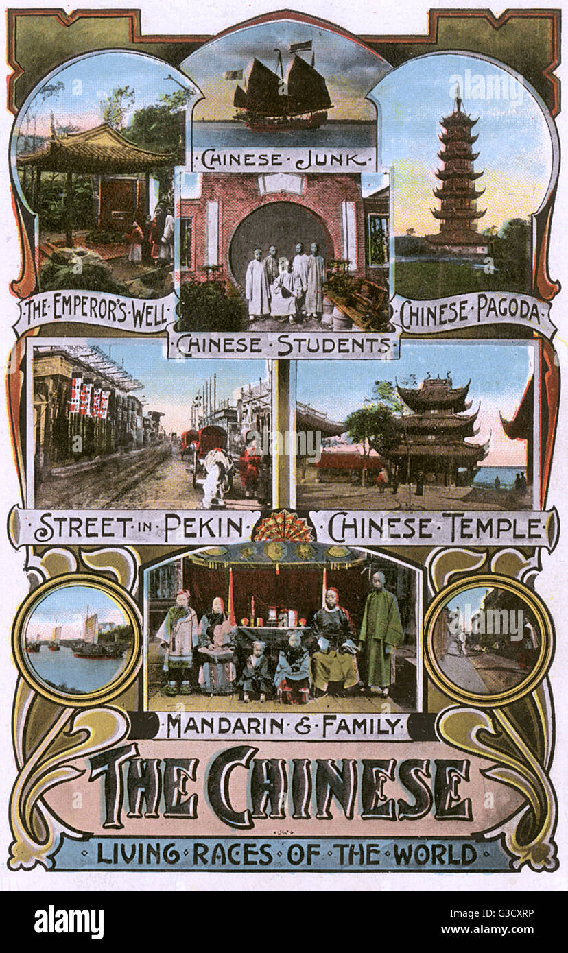 The Chinese - general postcard with scenes of Chinese life Stock Photo ...