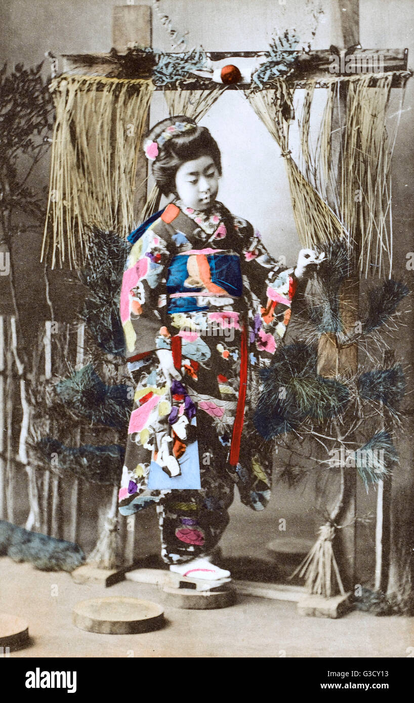 Japan - Japanese Geisha Girl in studio garden setting Stock Photo - Alamy