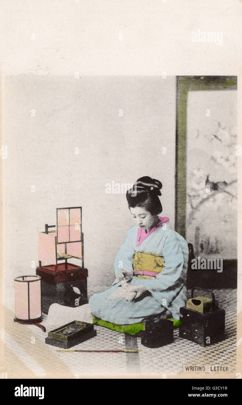 Japan - Geisha writing a letter Stock Photo - Alamy