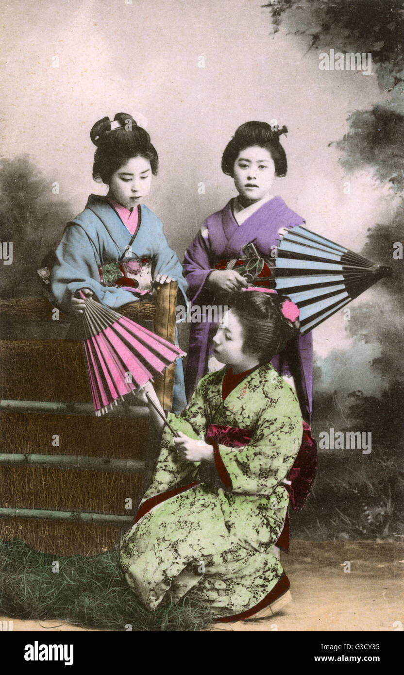 Japan - Three Japanese Geisha - Studio Photographic Portrait Stock ...