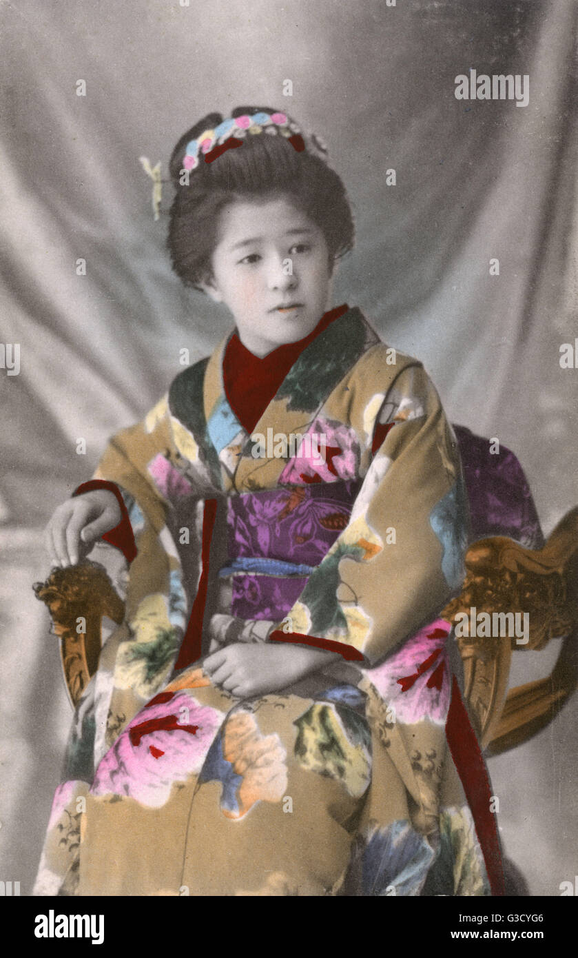Japanese Geisha - Seated in an ornately-carved chair Stock Photo - Alamy