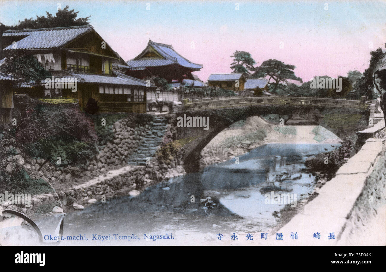 Koeiji Temple & Stone Bridge over Nakashima River, Nagasaki Stock Photo ...