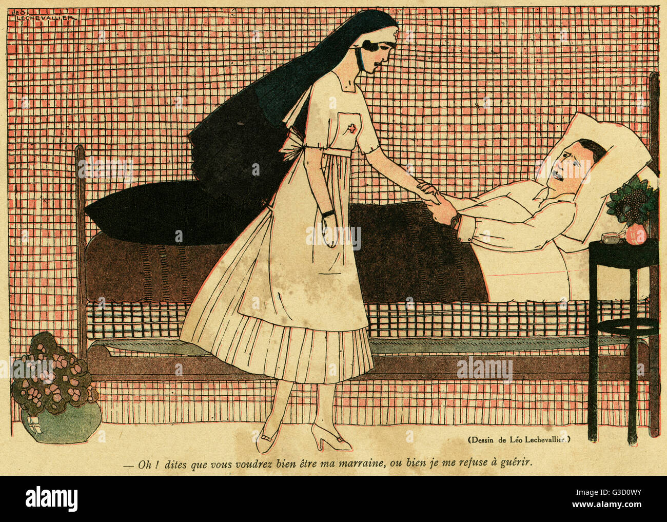 Cartoon, Nurse and wounded soldier, WW1 Stock Photo - Alamy