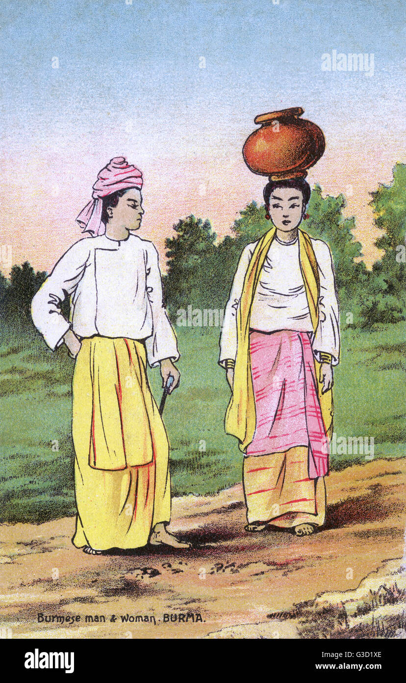 Myanmar - Country Couple in traditional attire Stock Photo - Alamy