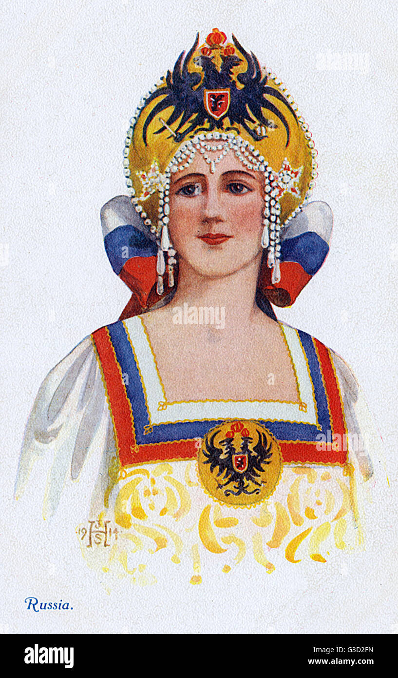 Personification of Russia - WW1 Allies postcard Stock Photo - Alamy