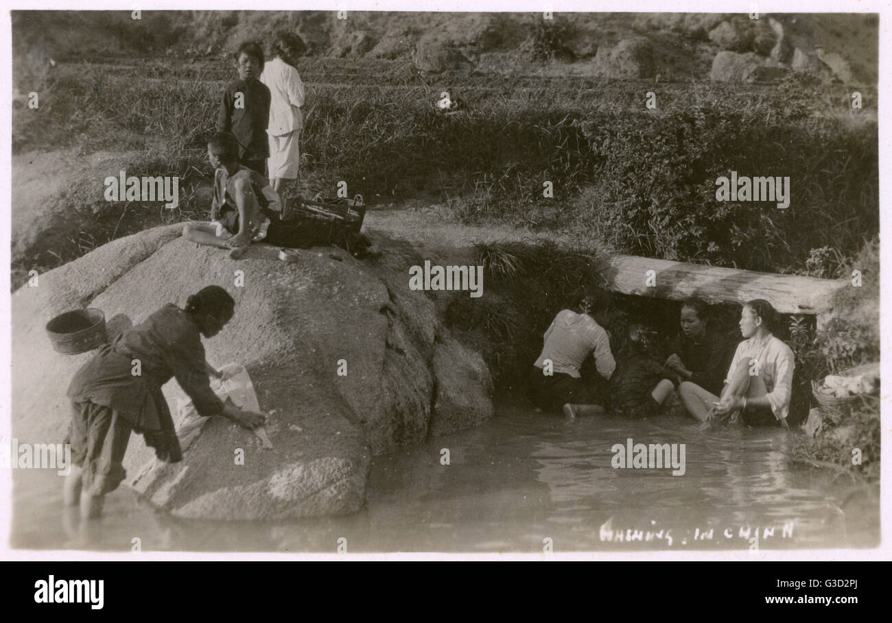 Rural China - Washing clothes and bodies in a stream Stock Photo - Alamy
