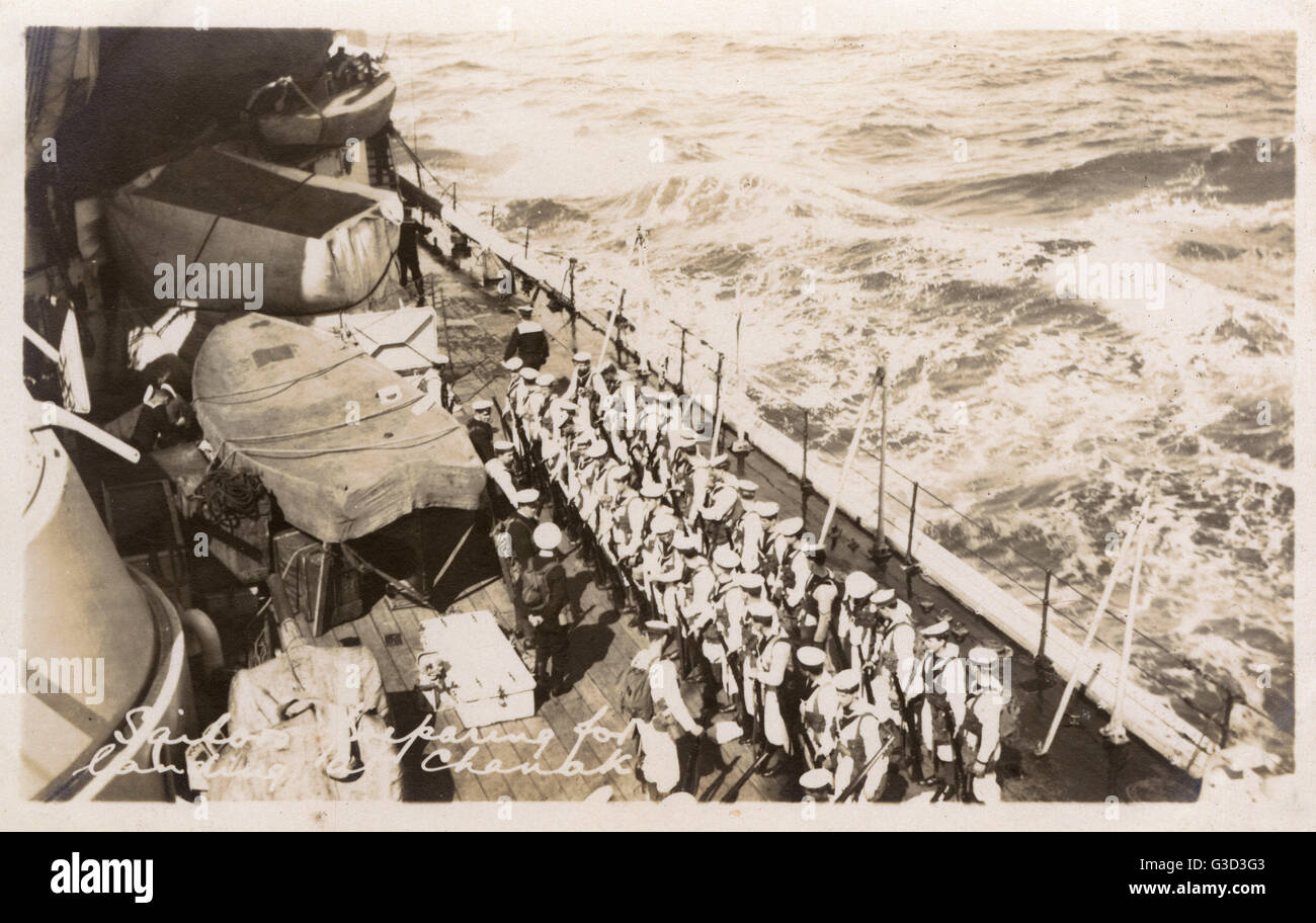 HMS Marlborough - Sailors preparing to land at Canakkale Stock Photo ...
