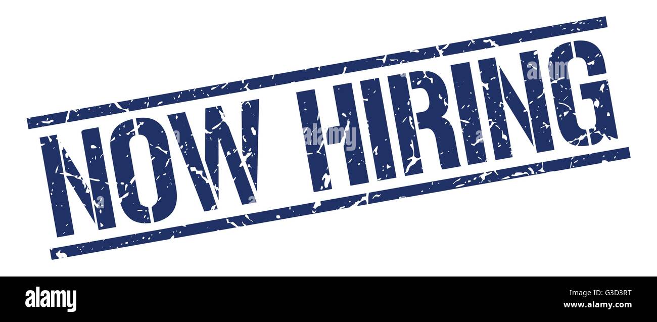 now hiring blue grunge square vintage rubber stamp Stock Vector Image ...