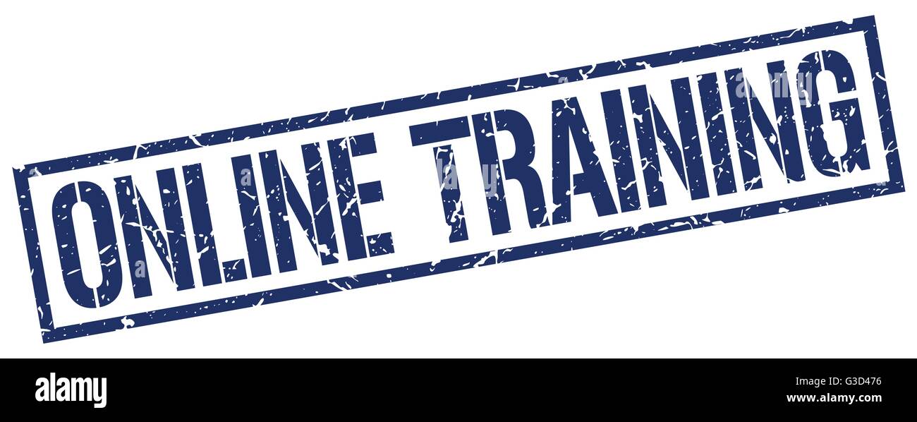 online training blue grunge square vintage rubber stamp Stock Vector ...