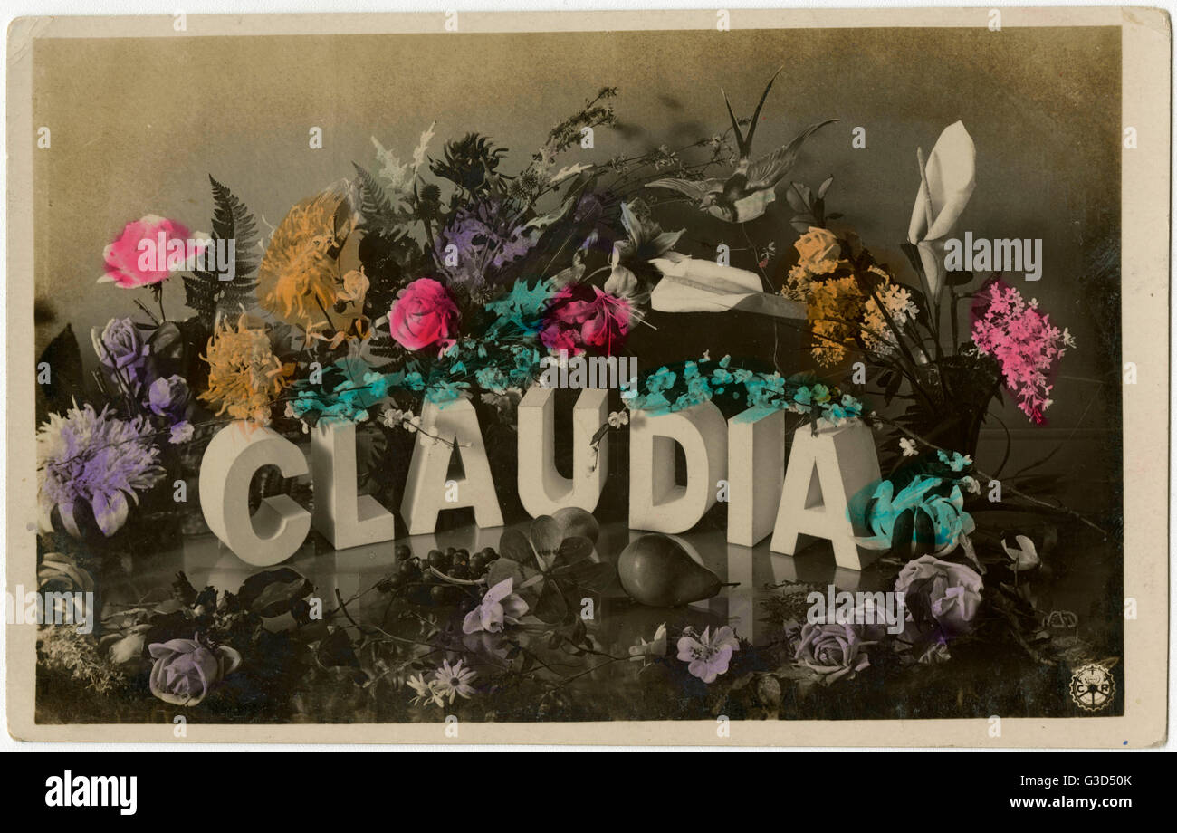 The Girl's name Claudia surrounded by flowers and fruit Stock Photo - Alamy