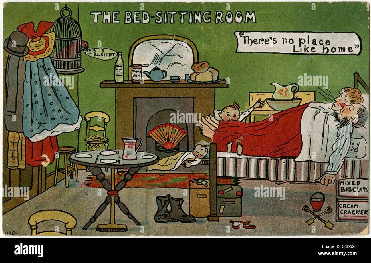 A poor family all in one room - their Bed-Sitting Room Stock Photo - Alamy