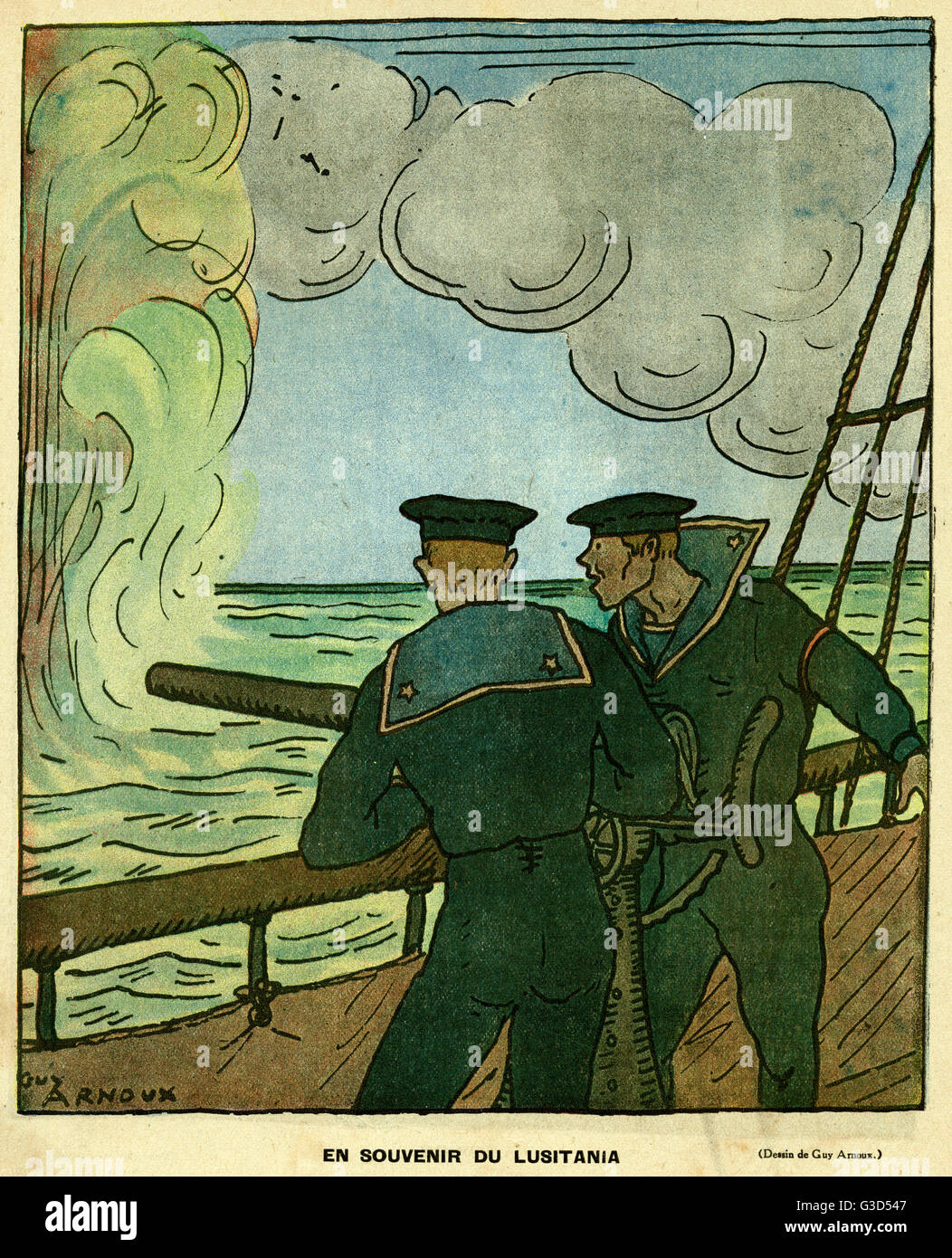 Cartoon, In Memory of the Lusitania, WW1 Stock Photo - Alamy