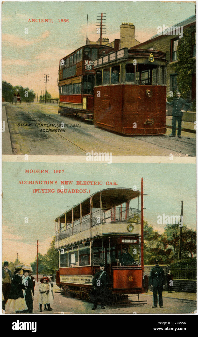 The old and new forms of Accrington's Trams Stock Photo - Alamy