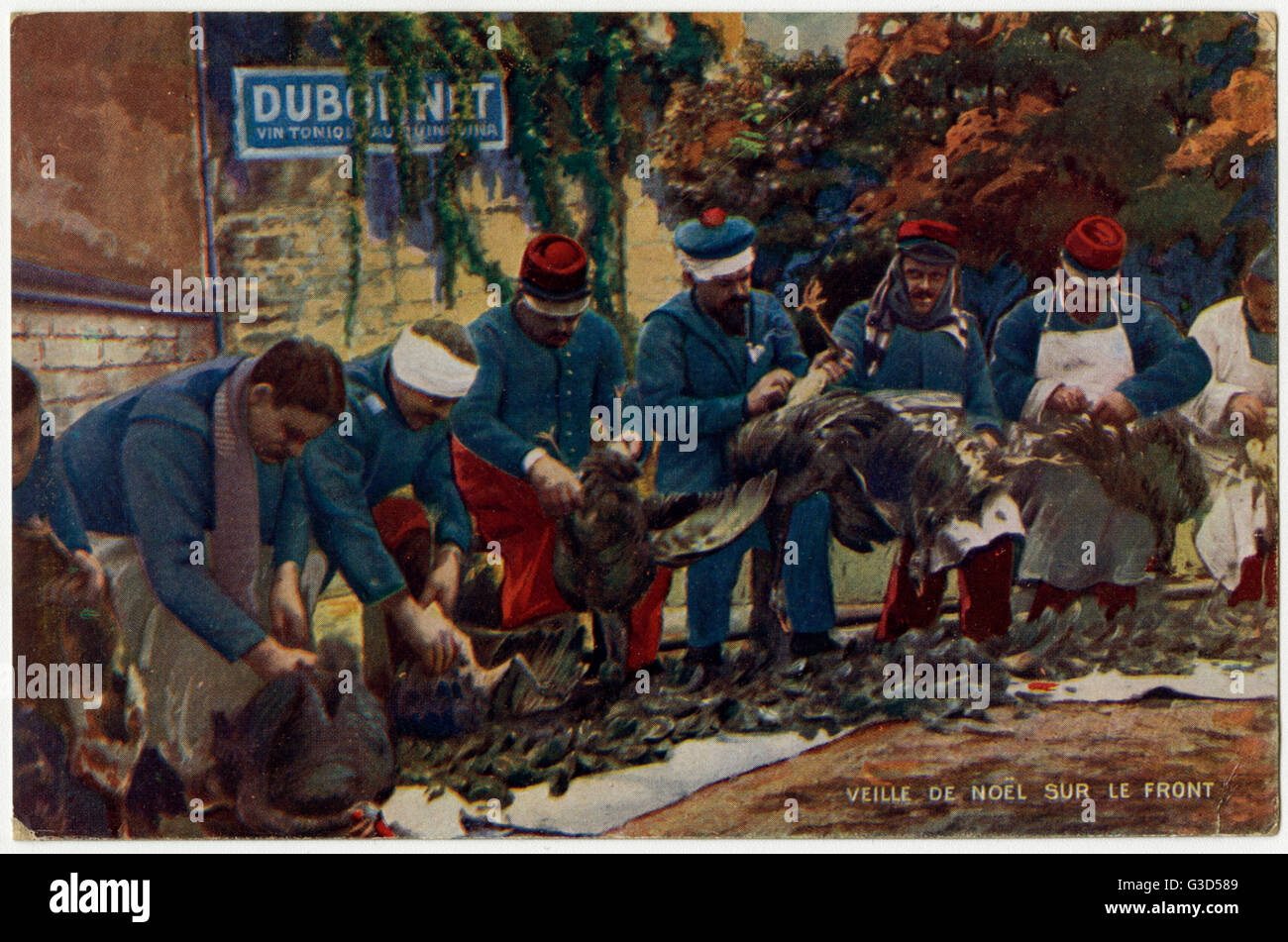 WW1 - Christmas 1914 - French soldiers pluck Turkeys Stock Photo - Alamy