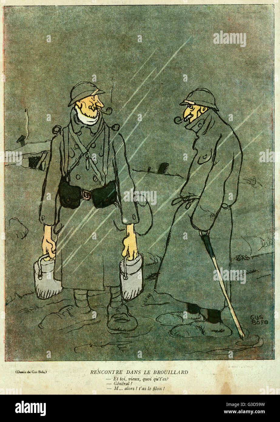 Cartoon, Meeting in the fog, WW1 Stock Photo - Alamy