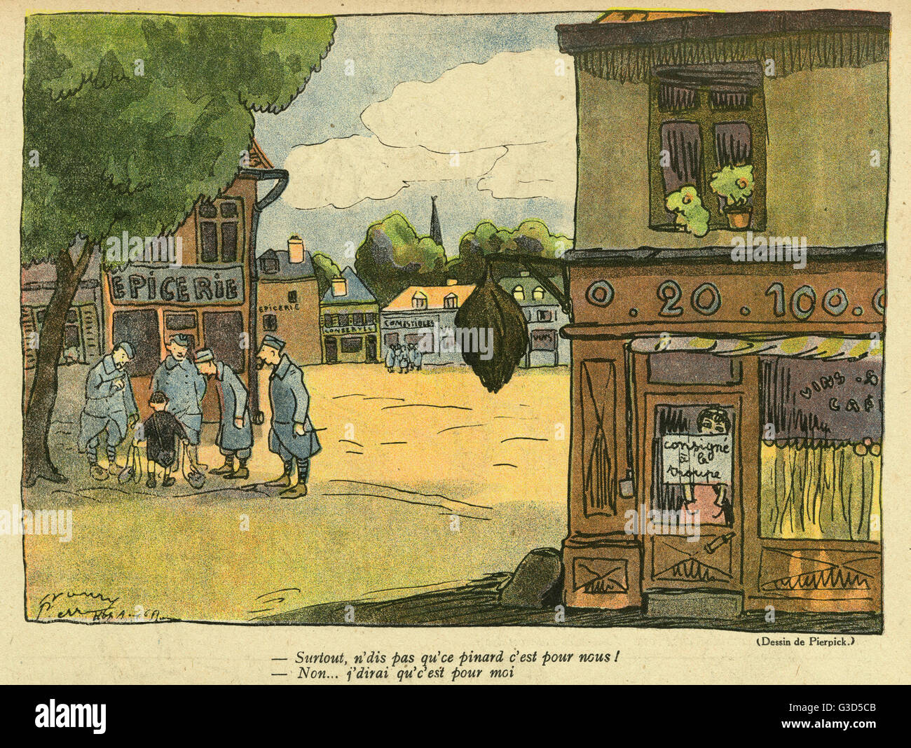 Cartoon, Soldiers and boy in street, WW1 Stock Photo - Alamy