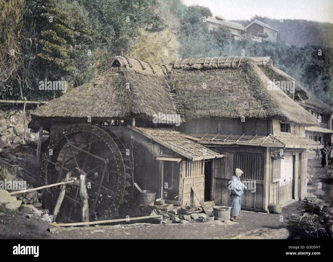 House and water mill, Japan, circa 1880s Stock Photo - Alamy