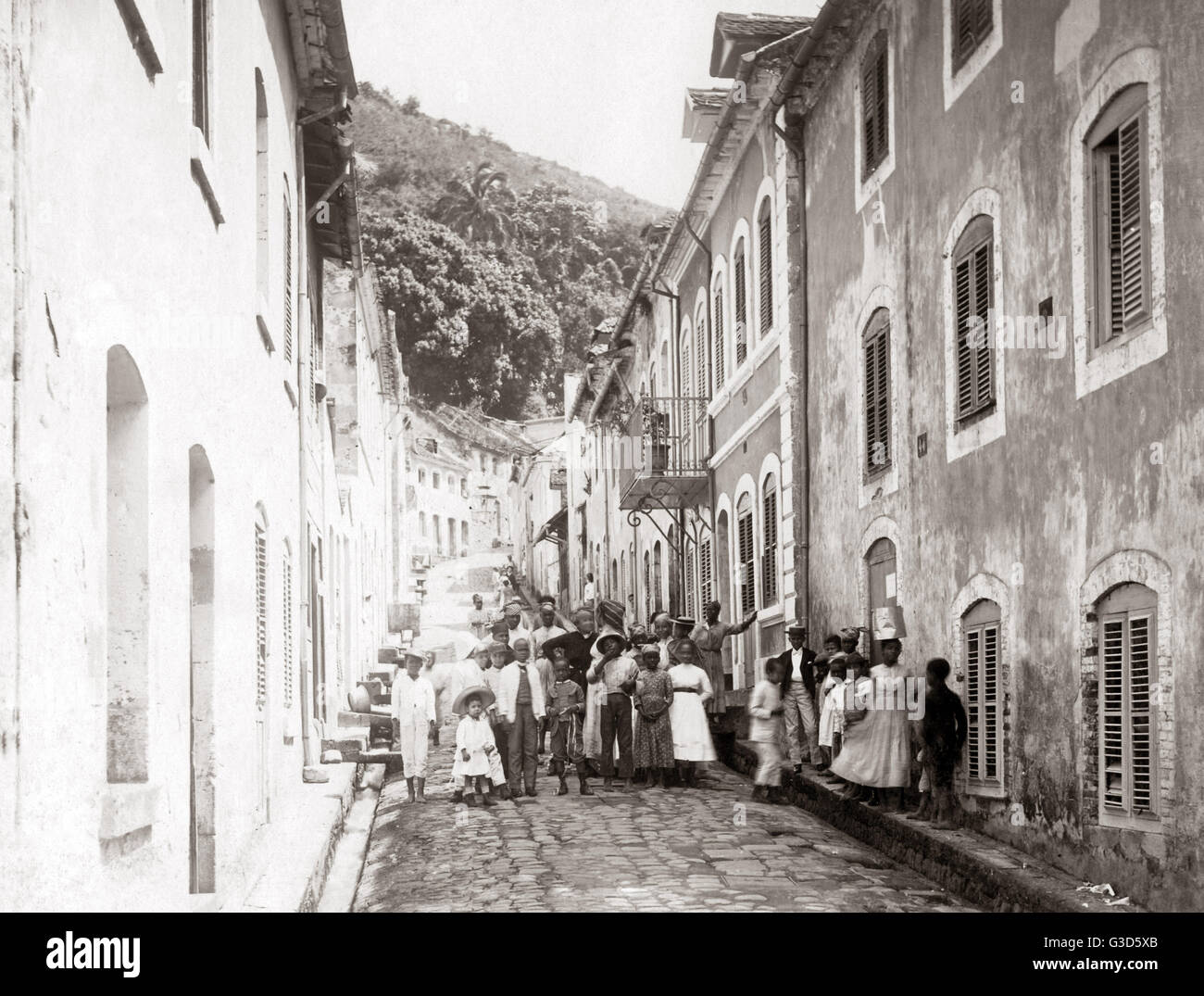 Crowded street, St Pierre, Martinique, West Indies Stock Photo - Alamy