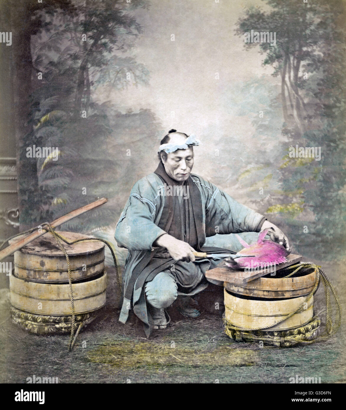 Fishmonger at work, Japan, circa 1880s Stock Photo - Alamy