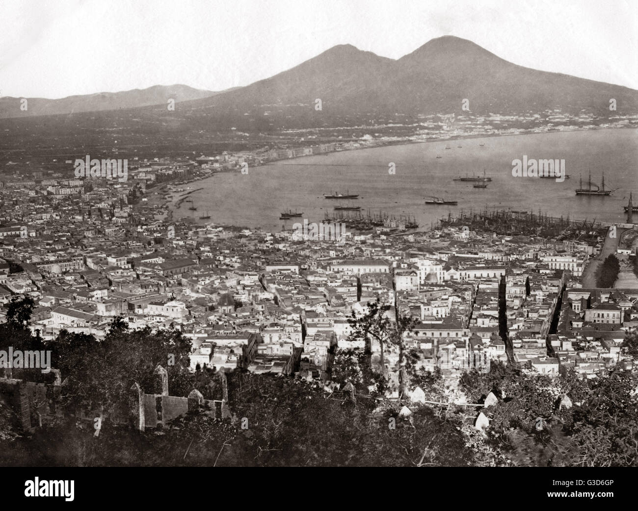 View of the Bay of Naples and Mount Vesuvius, Italy circa 18 Stock ...