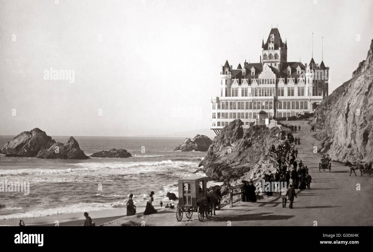 Beach, Seal Rocks and Cliff House, San Francisco, c1890s Stock Photo ...