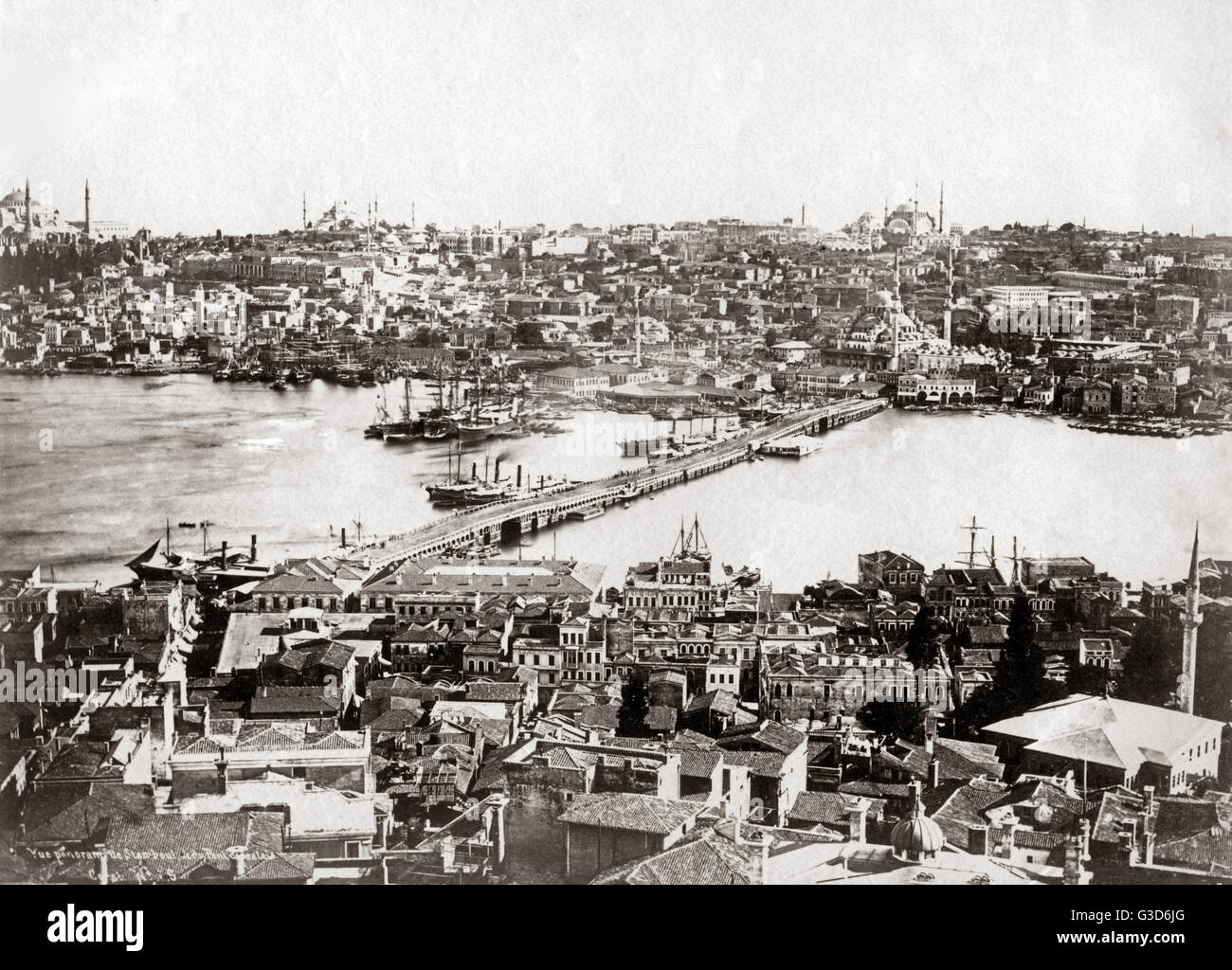 Panoramic view of Constantinople (Istanbul) Turkey, circa 18 Stock ...