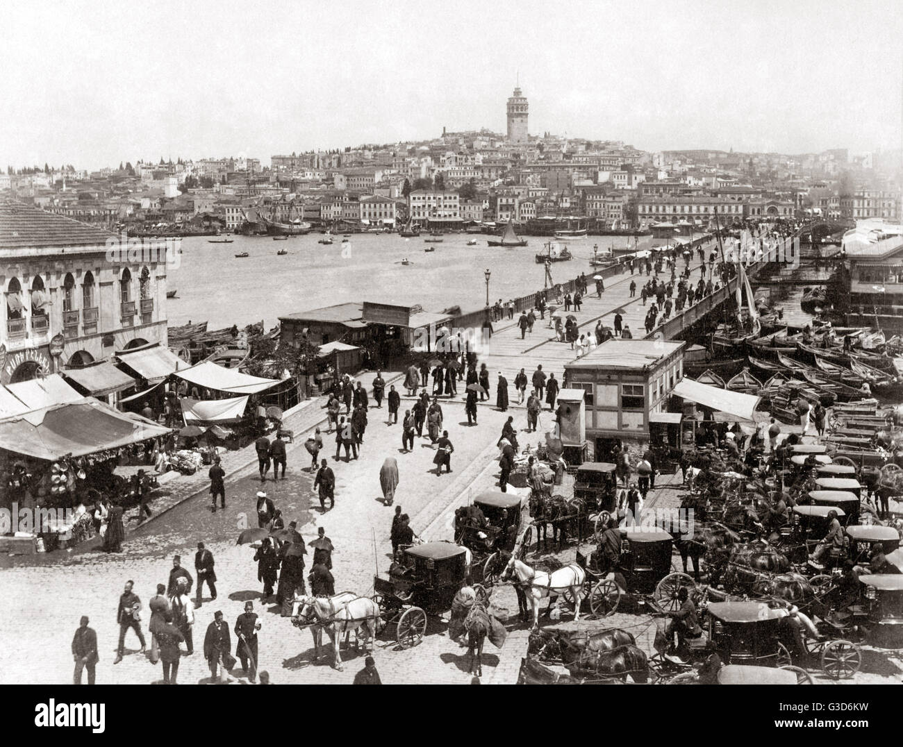 Galata Bridge, Constantinople, (Istanbul) Turkey, circa 1890 Stock ...